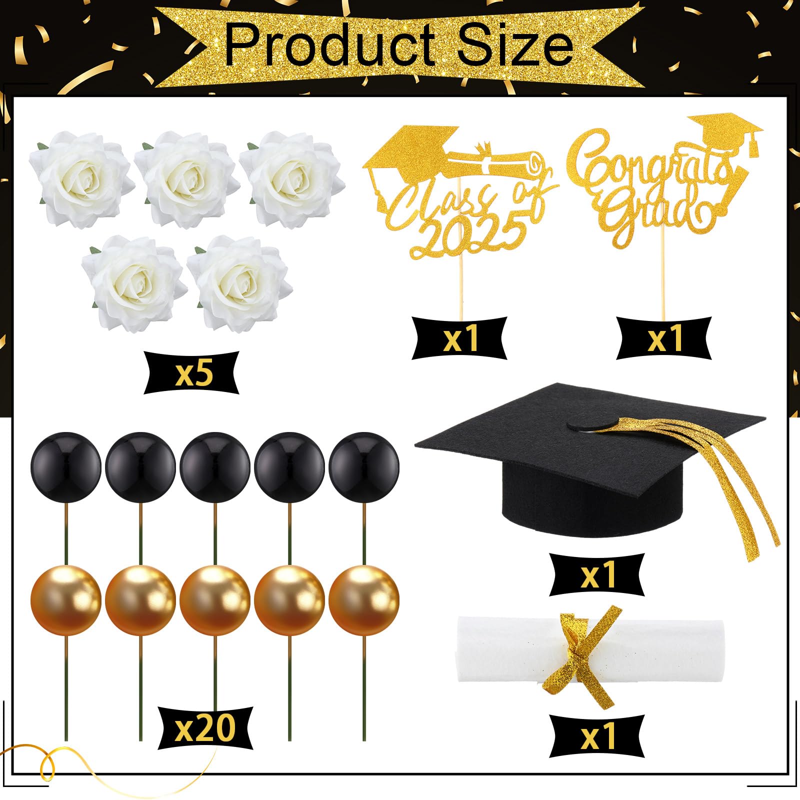 Snapklik.com : 29 Pcs Graduation Cake Toppers Kit Included Grad Cap ...