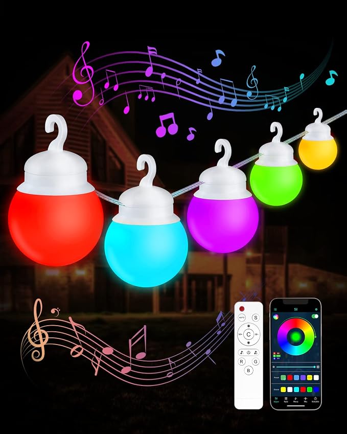 JIMIMORO Smart Outdoor String Lights - 48FT RGB Patio Lights with 20 ...