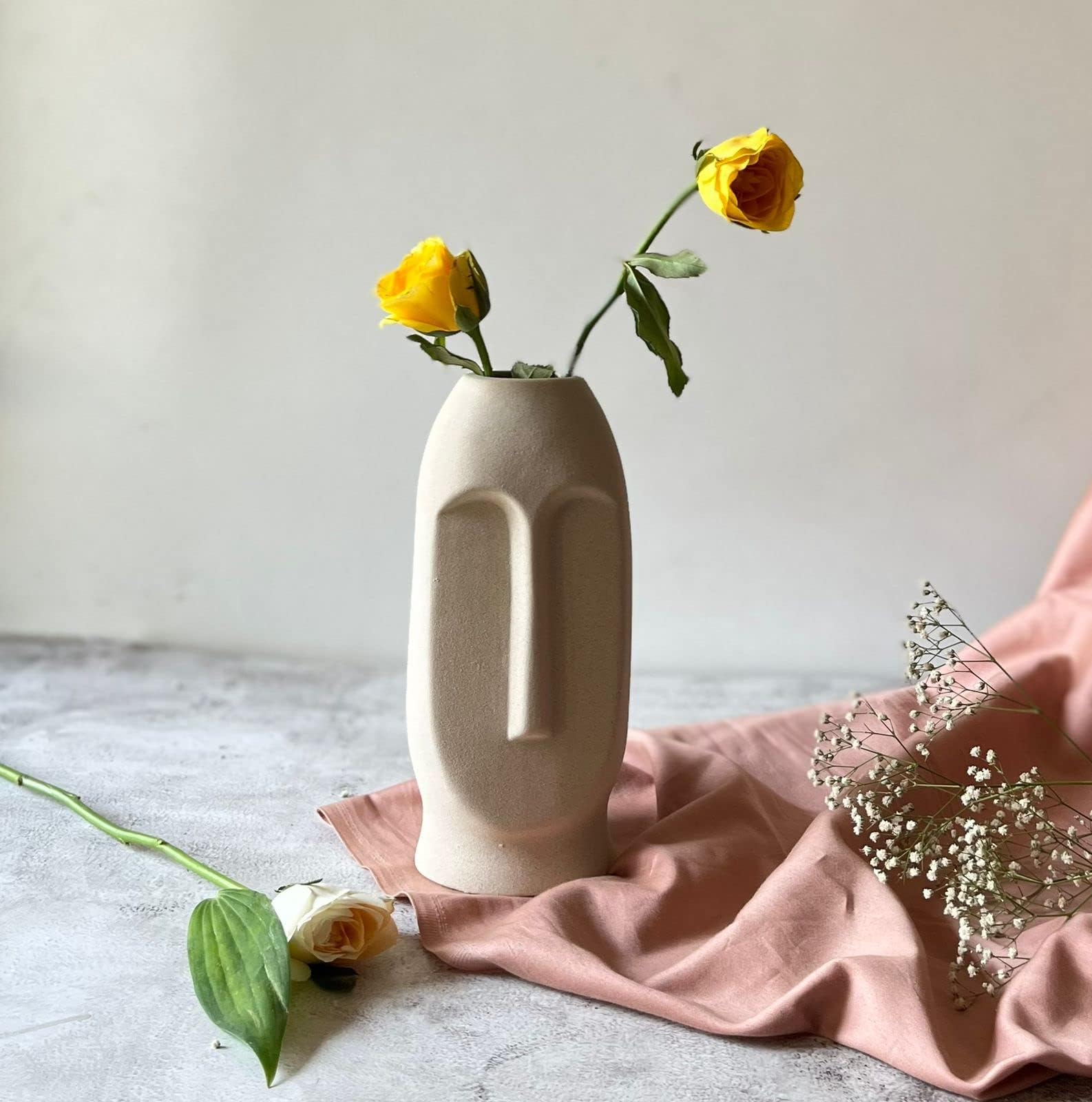 Buy Craftribal Line Art Ceramic Face Vase | Ceramic Flower Vase ...