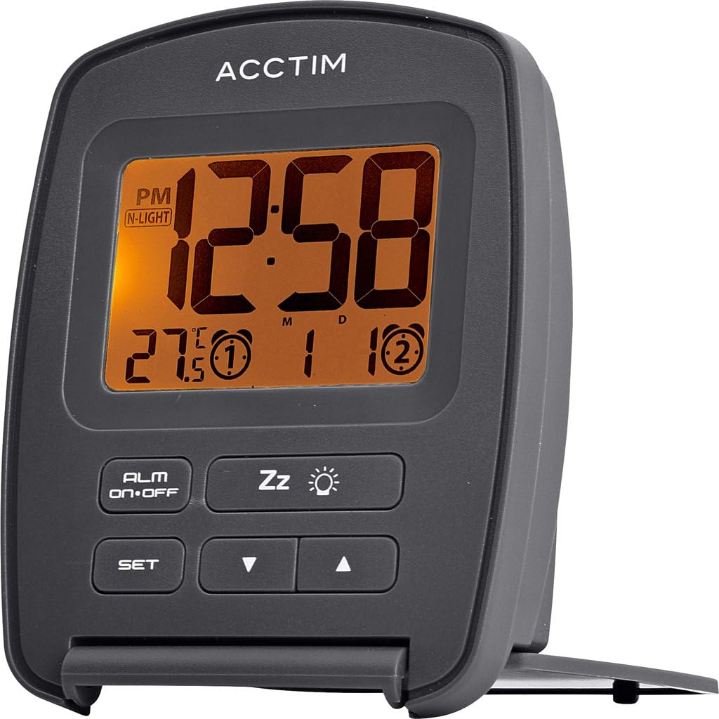 Acctim 15517 Erebus Nightglow LCD Travel Alarm Clock in Grey : Amazon ...