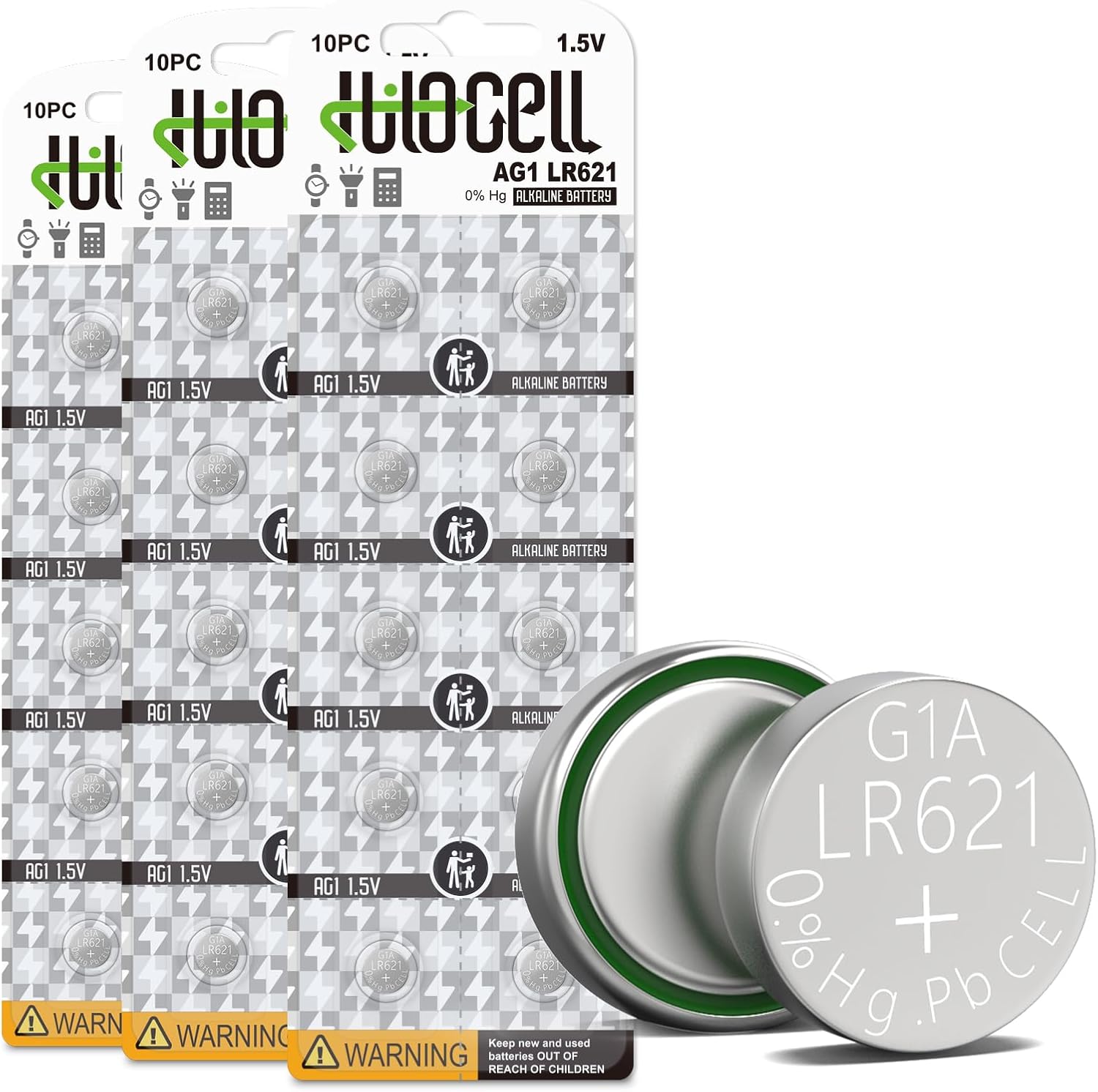 Amazon.com: hilocell SR621SW Watch Battery 30 Pack, AG1 LR621 Button ...