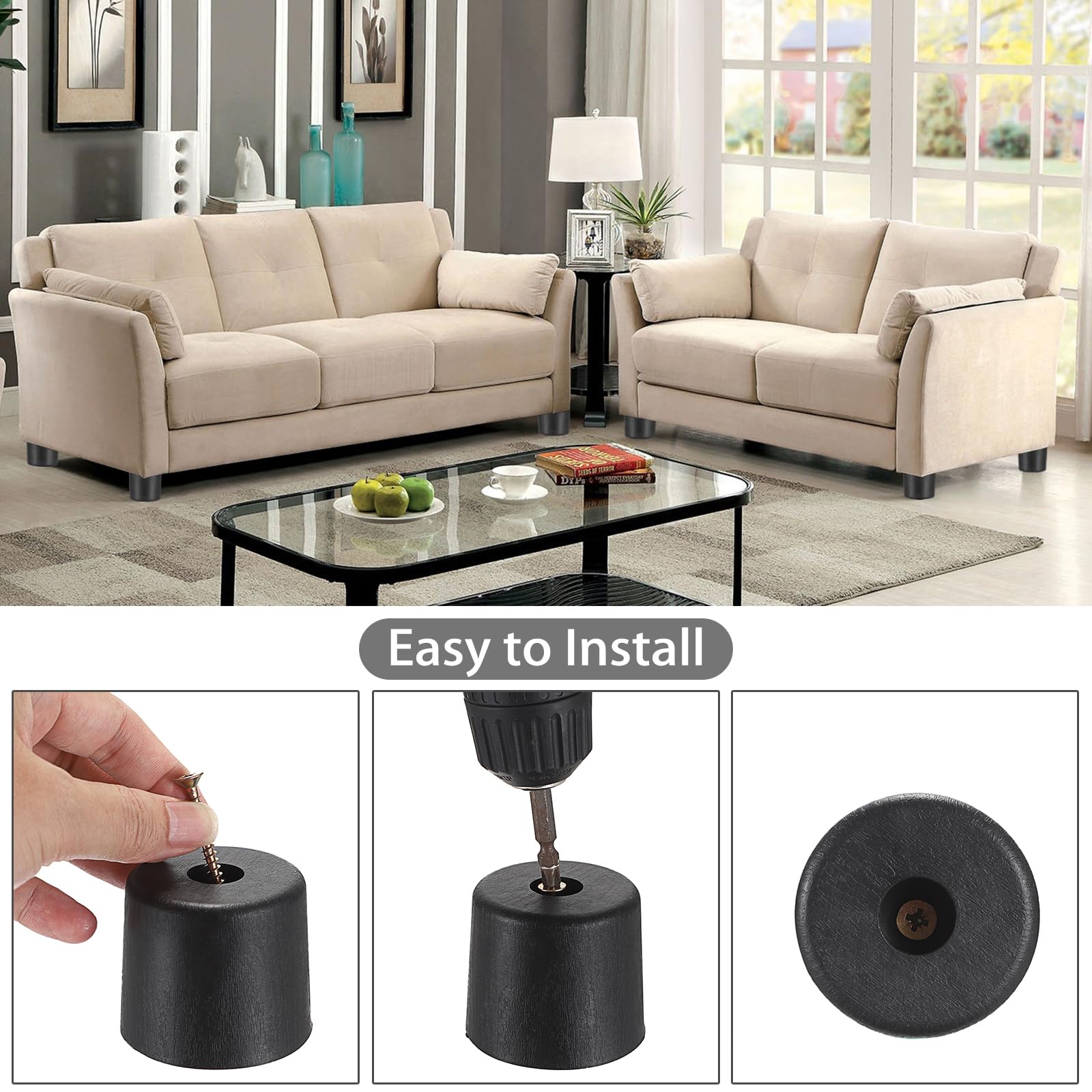 Snapklik.com : OwnMy 4PCS 2 Inch Plastic Furniture Legs Screw-in ...