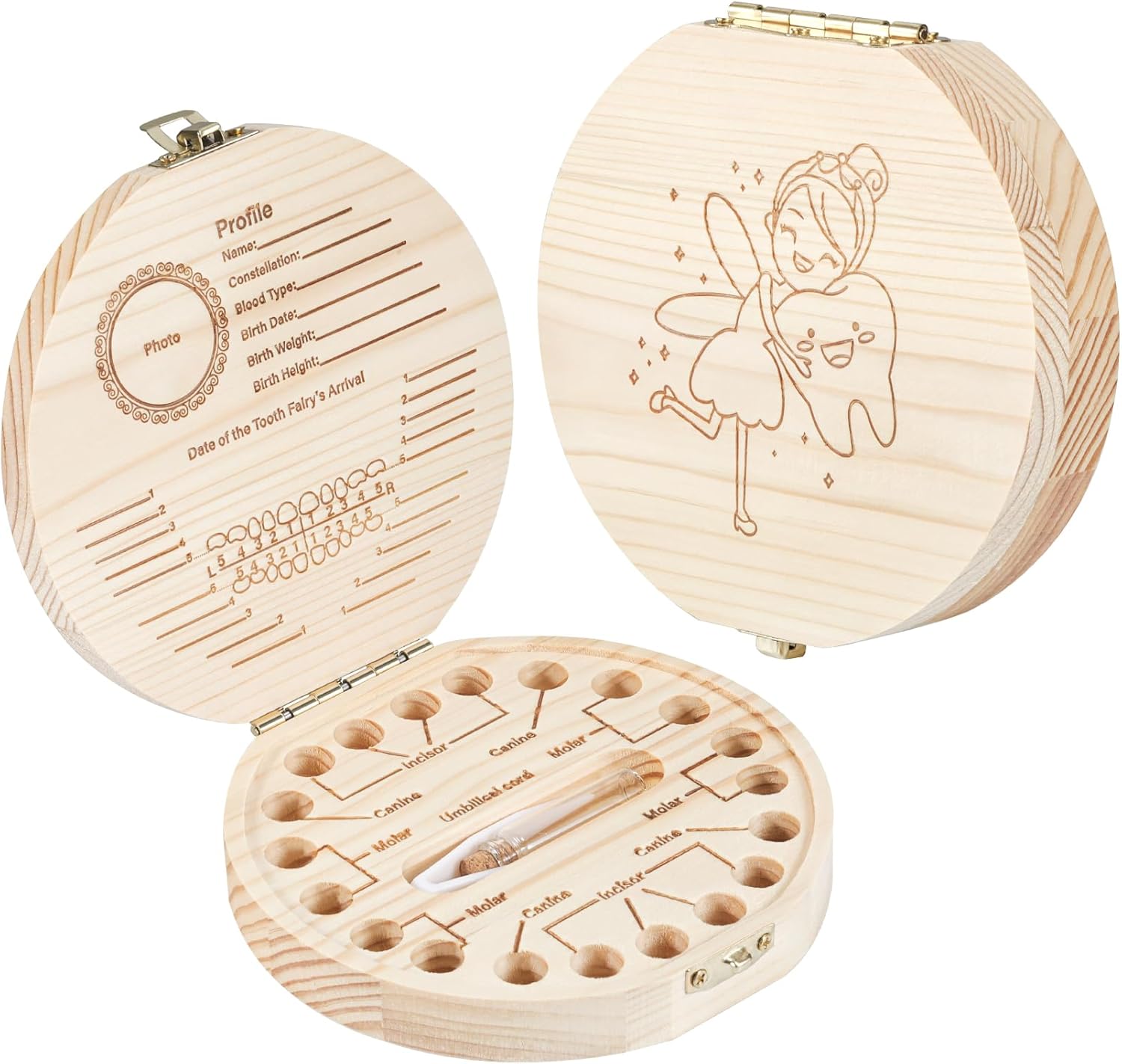 Amazon.com: Annhua Tooth Fairy Tooth Holder Wooden Umbilical Cord Keepsake Box, Cute Baby Teeth ...