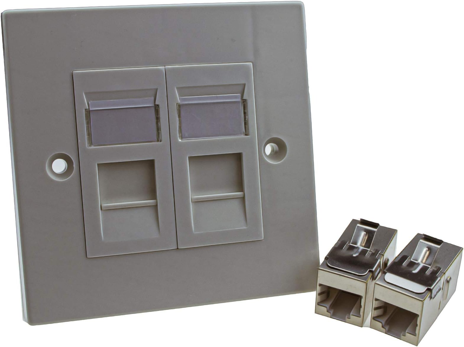 kenable Through Coupler Faceplate Cat6A Shielded FTP 2 Port RJ45 Socket ...
