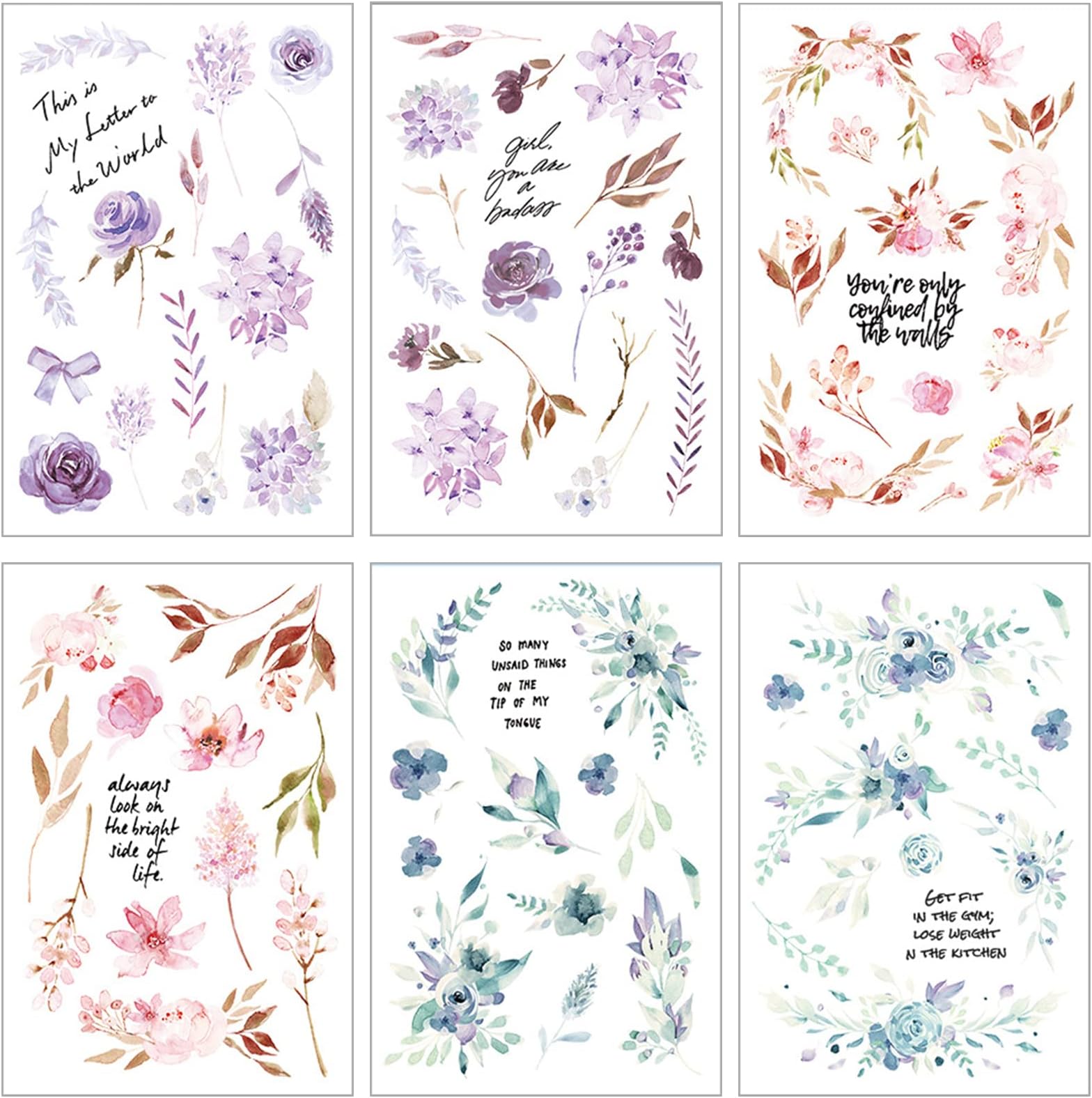 6 Sheets Vinyl Transfer Stickers Flowers, Self Adhesive Floral Stickers ...