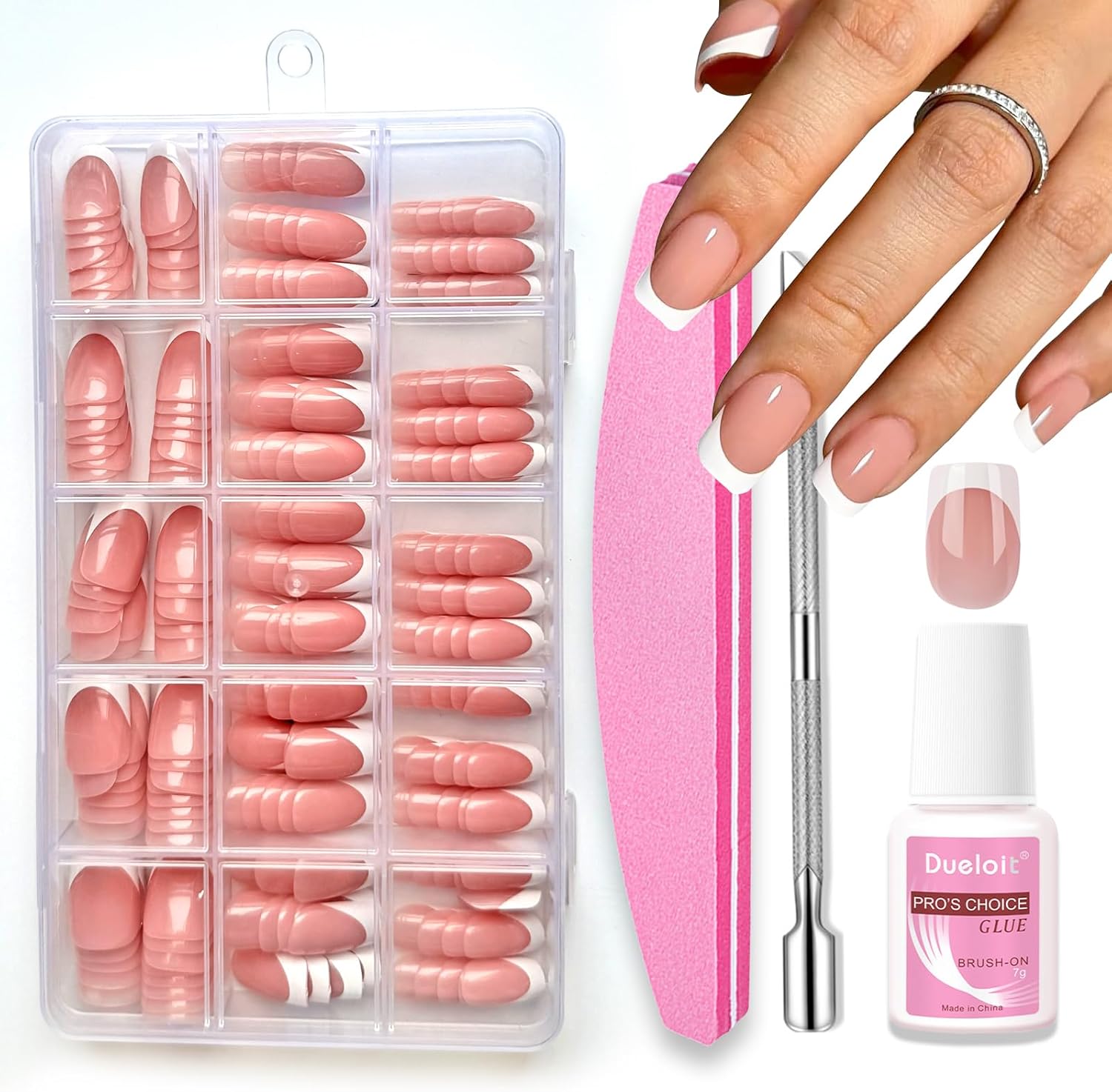 240pcs French False Nails Kit - Medium Square Fake Nails With Glue ...