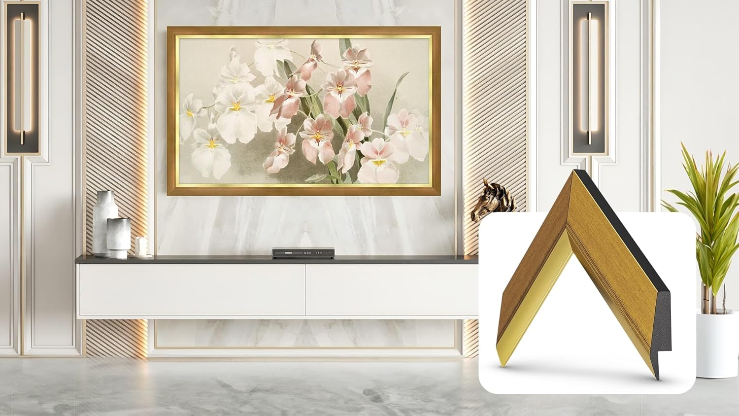 Amazon.com: Frame My TV Deco TV Frames - Modern Gold Leaf Slim Frame ...
