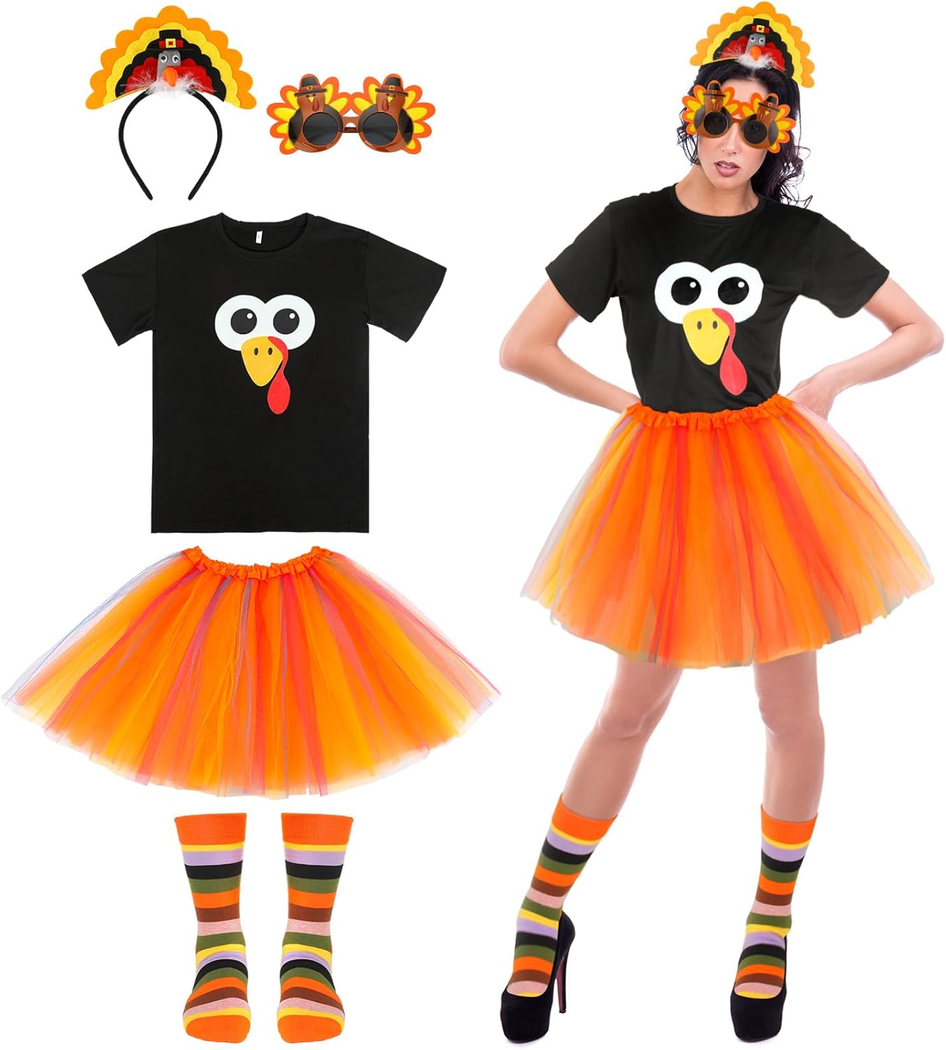 Amazon.com: Lewtemi 5 Pcs Thanksgiving Turkey Costumes Set for Women ...