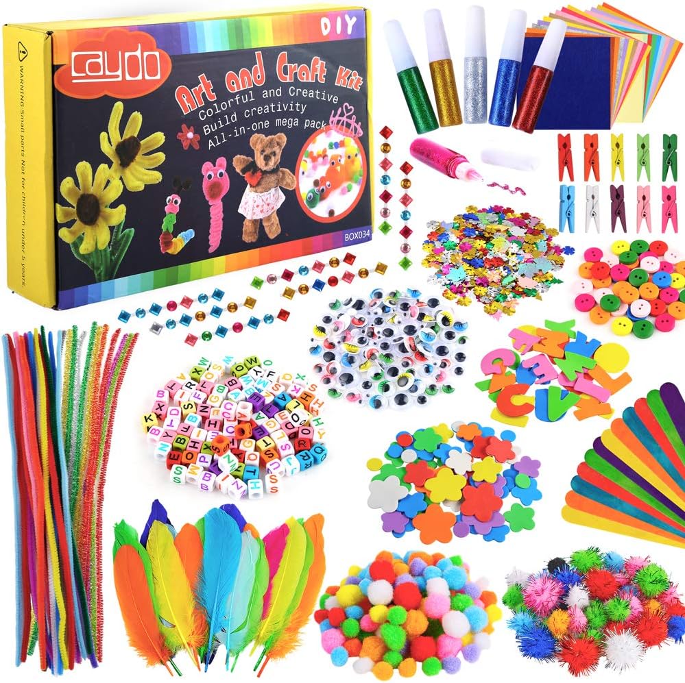 Caydo 1200 Pcs Box Art and Crafts Kits for Kids, Toddlers Educational ...
