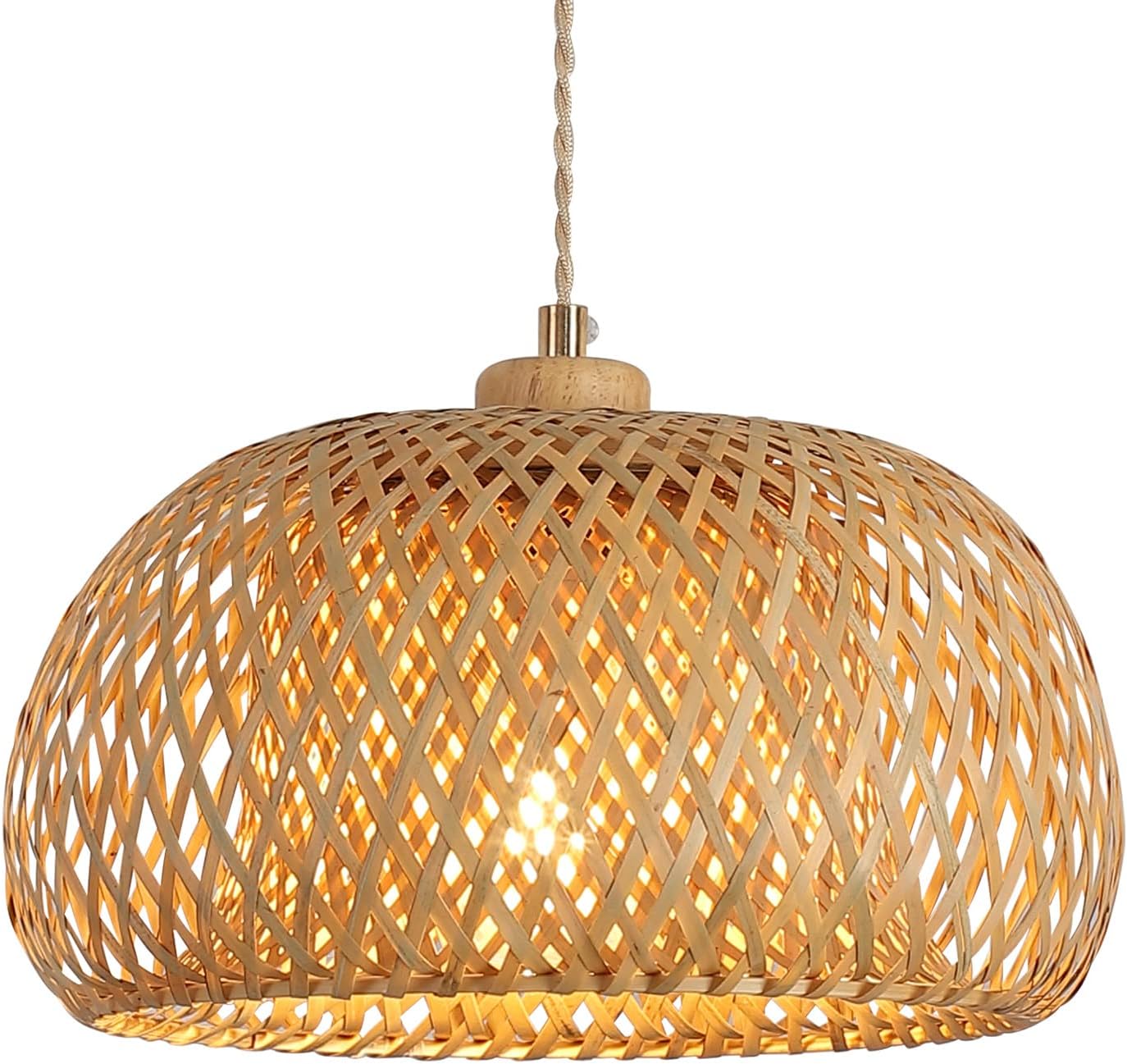 Bamboo Pendant Light Fixture One-Light Adjustable Rustic Basket ...