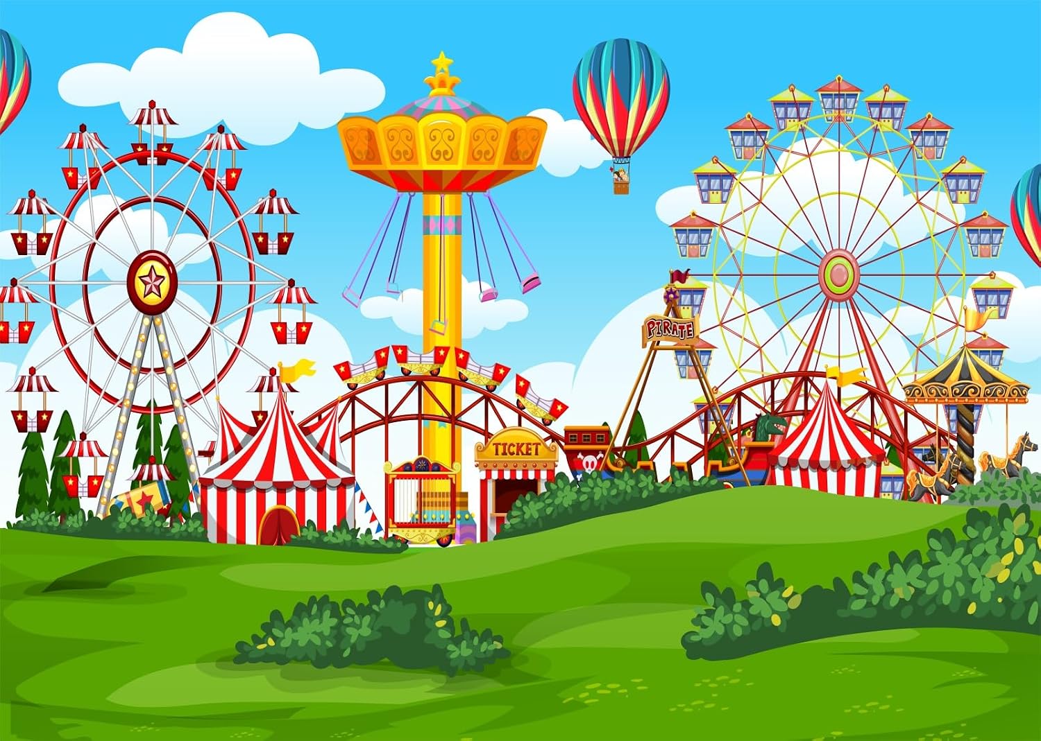 CORFOTO 4.5x3m Fairground Photo Backdrop Clouds Circus Tent Hot Air ...