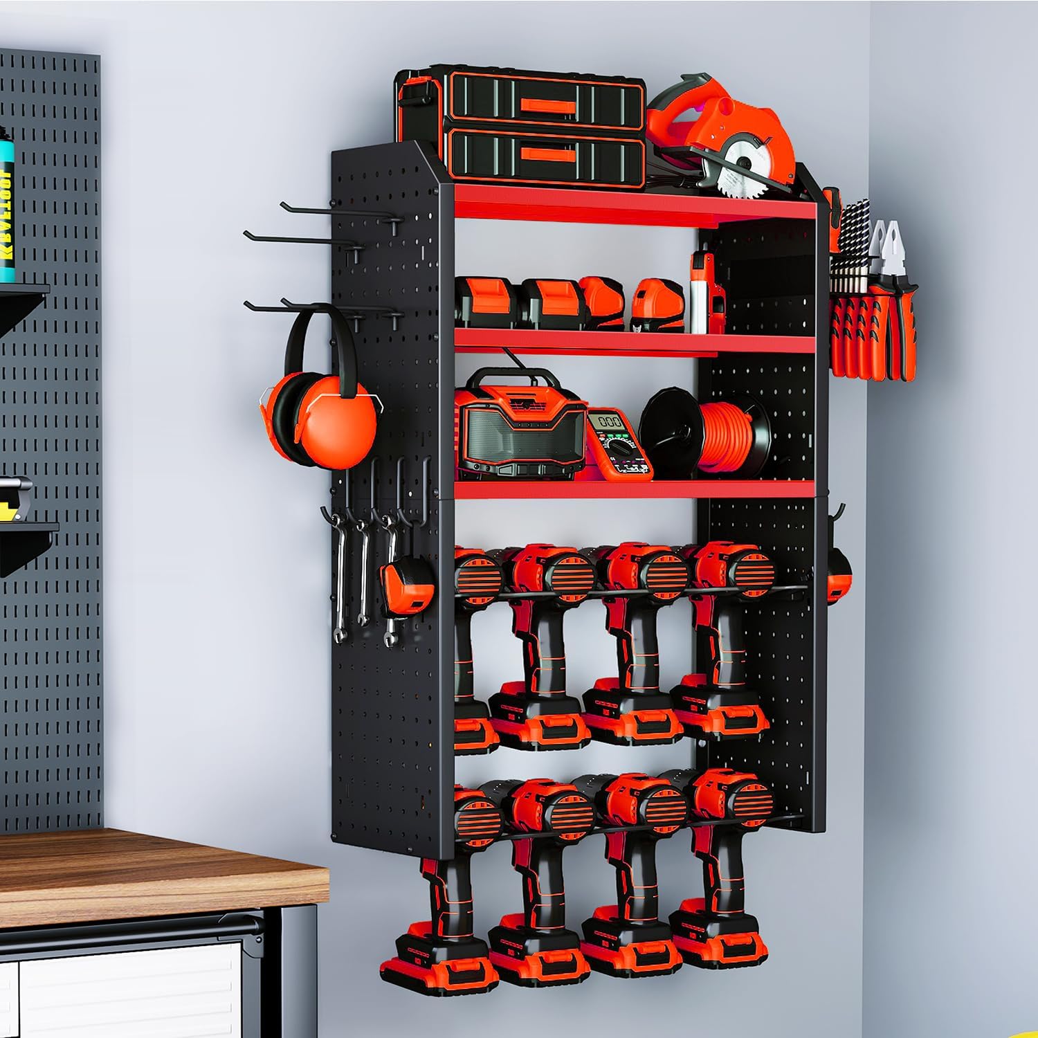 Amazon.com: KAFAHOM Power Tool Organizer,Large 8 Drill Holder Wall ...