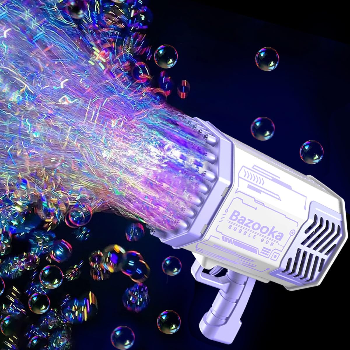 Avyvi Bubble Machine Gun, 69 Holes Rocket Launcher with Colorful Lights ...