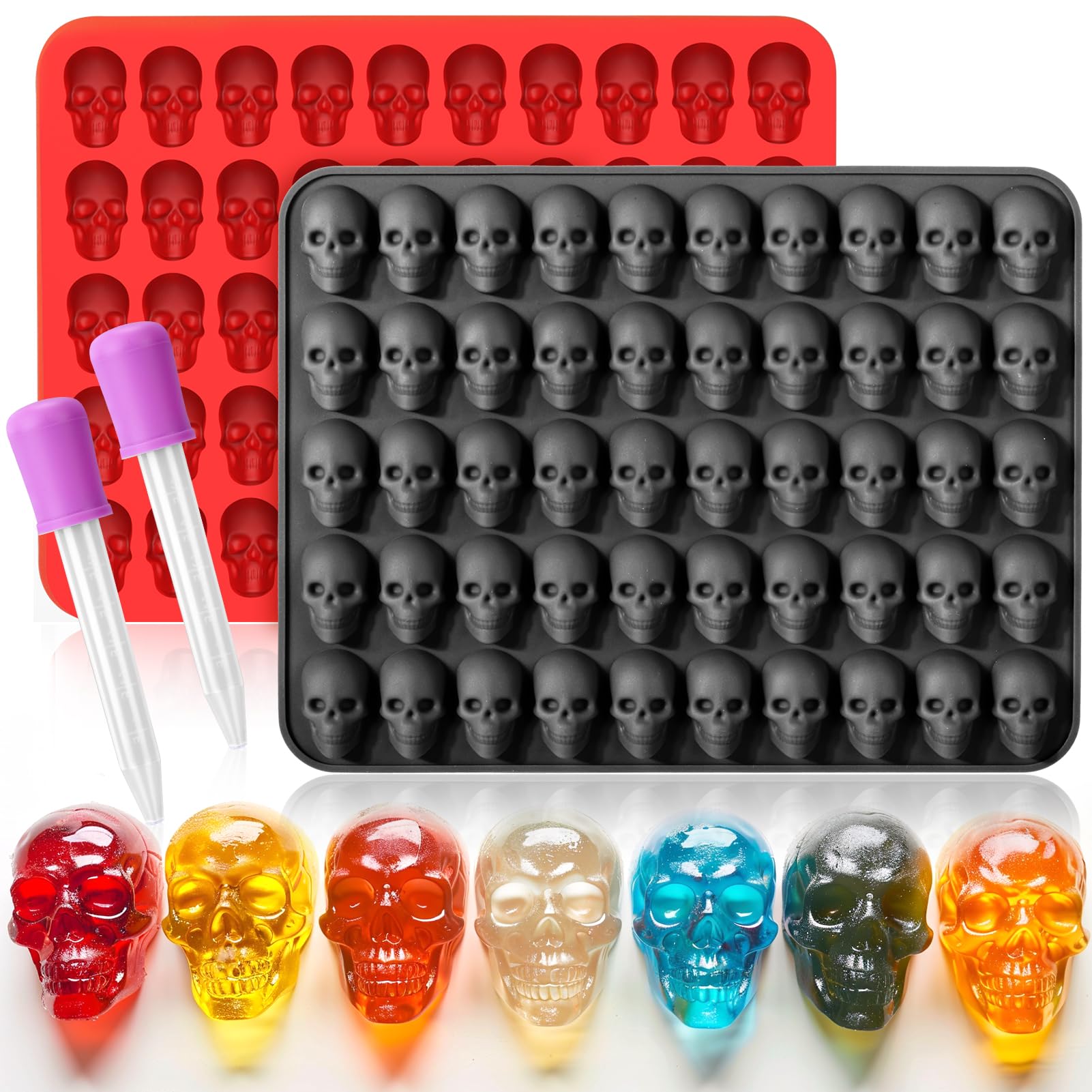 Snapklik.com : Juome Skull Gummy Chocolate Silicone Molds - 2 Pack 50 ...
