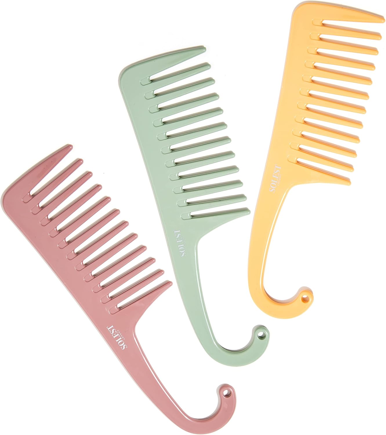 Shower Comb Hanging Set of 3 - Detangler Wide Tooth Comb - 3 Colour ...