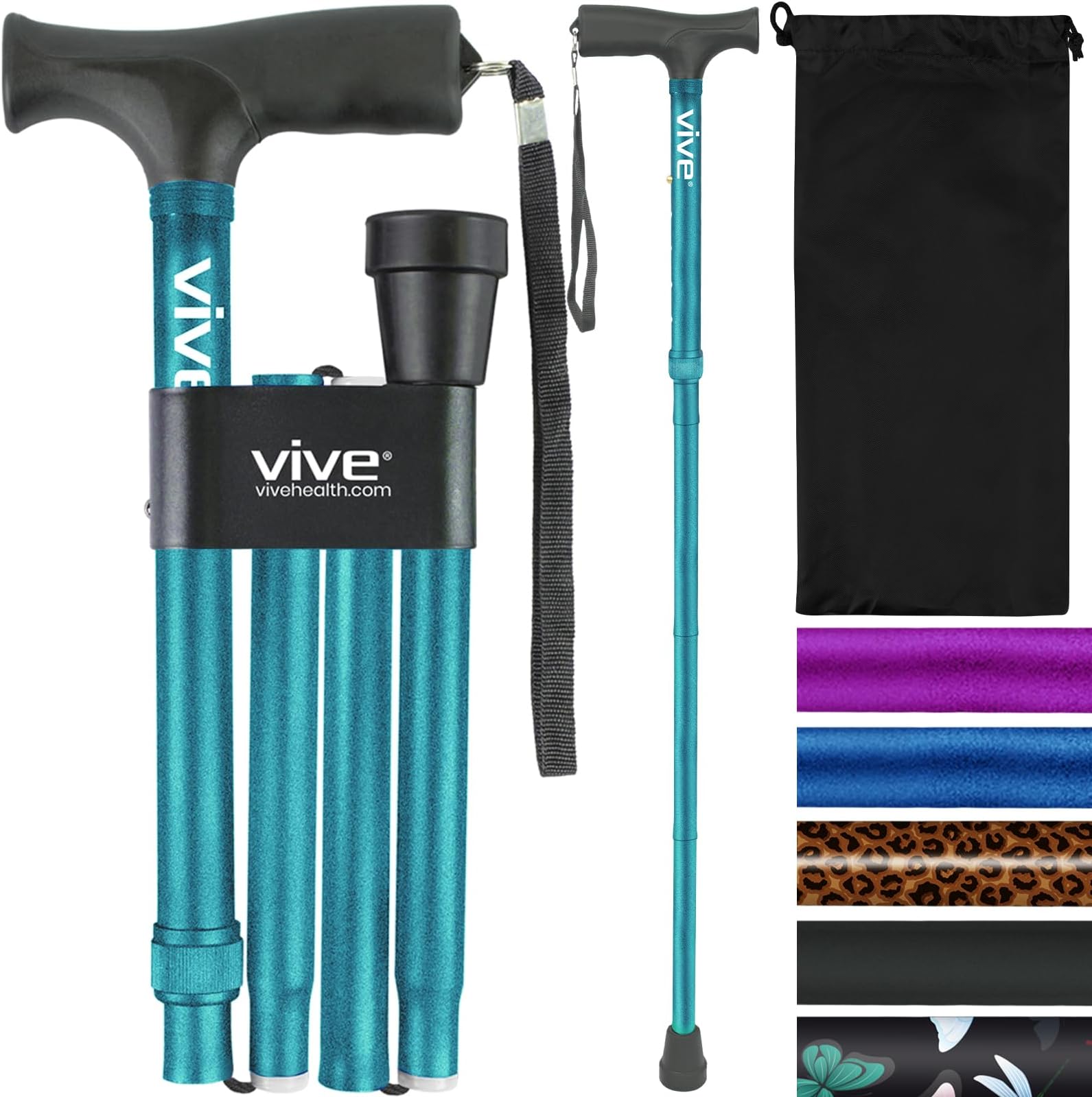 Amazon.com: Folding Cane by Vive - Sturdy Lightweight Walking Stick for ...