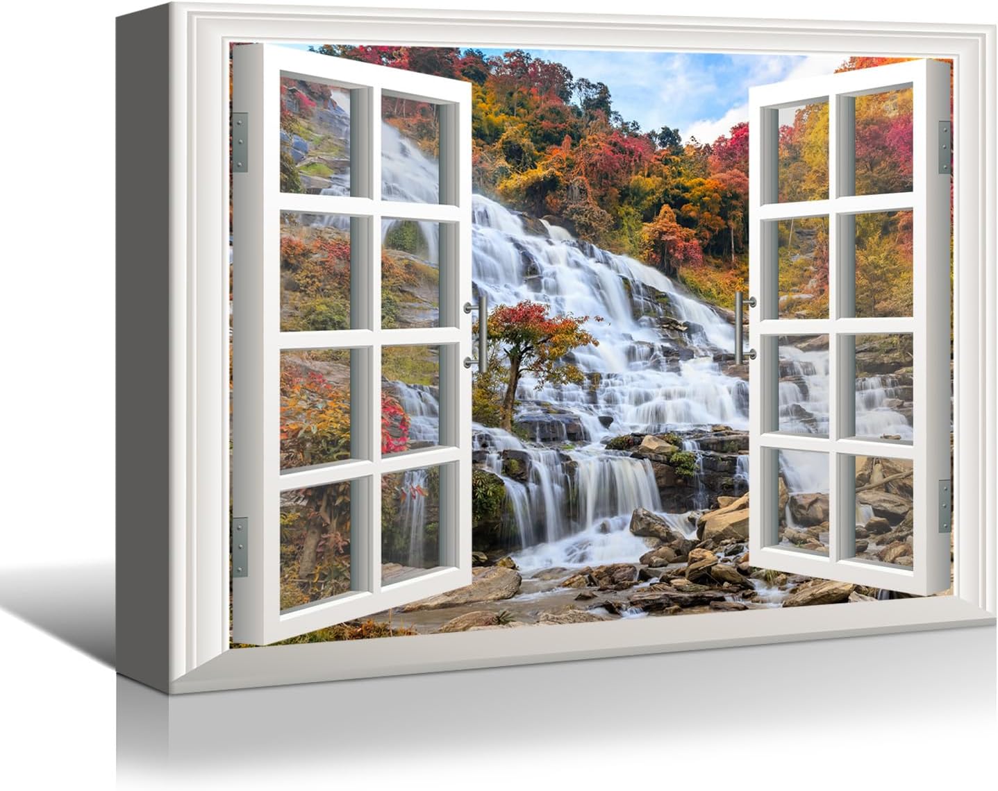 Amazon.com: YONICA Waterfall Canvas Wall Art with Window for Home Decor ...