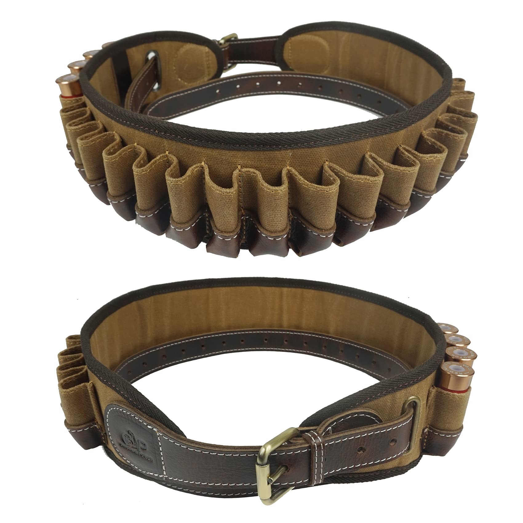 Leather Canvas 12ga Shotgun Shell Belt Bandolier Ammo Cartridge Belt ...