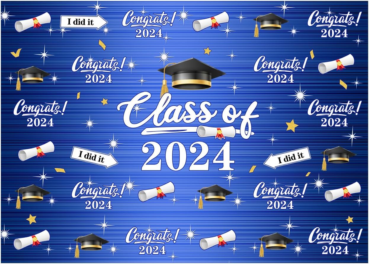 Amazon.com : 2024 Graduation Backdrop Blue and Silver Congratulations ...