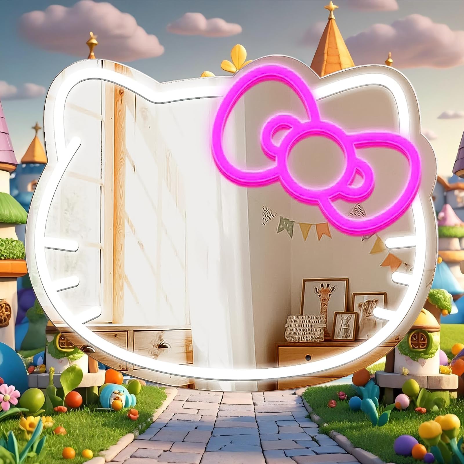 Amazon.com: Kawaii Anime Neon Sign Mirror - Cute Cat Neon Signs Stuff ...