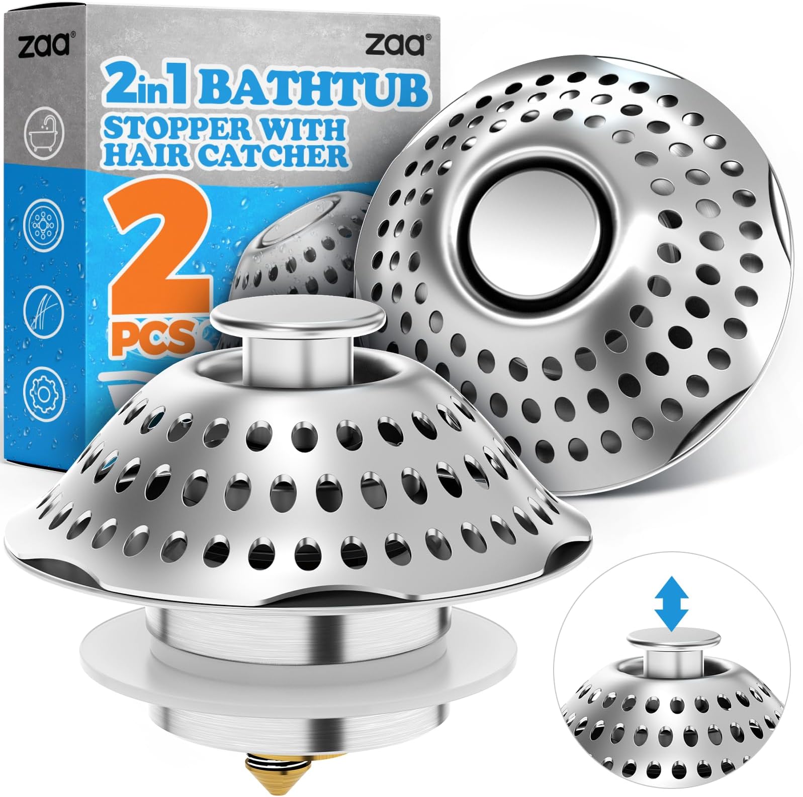 zaa Bathtub Drain Stopper, Upgraded 2in1 Tub Stopper Bathtub Drain ...