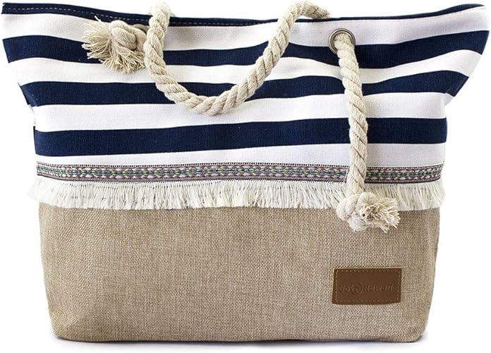 go hawaii Große Strandtasche aus Canvas mit Reißverschluss, gestreift ...