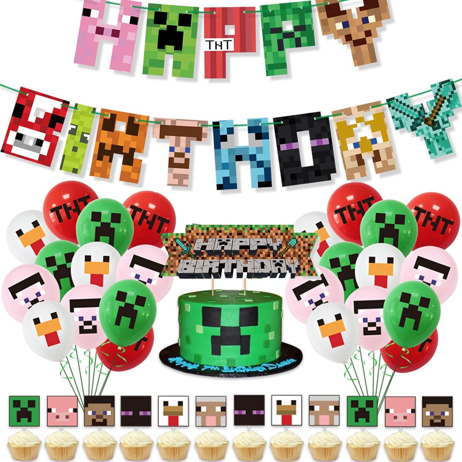 Reaindeer 42PCS Pixel Balloons Birthday Party Decorations,Pixel Style ...