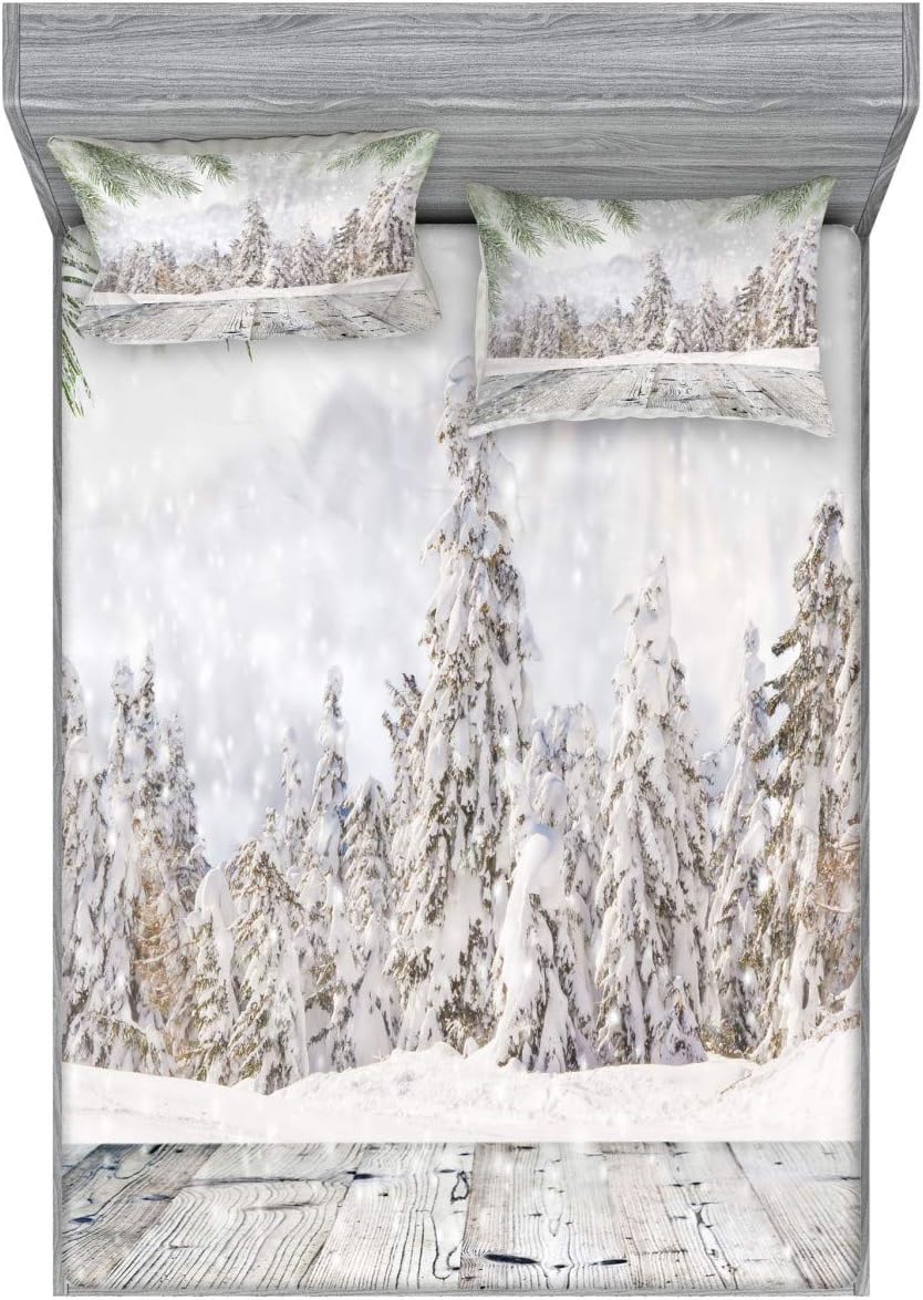 Amazon.com: Ambesonne Winter Fitted Sheet & Pillow Sham Set, Abstract ...