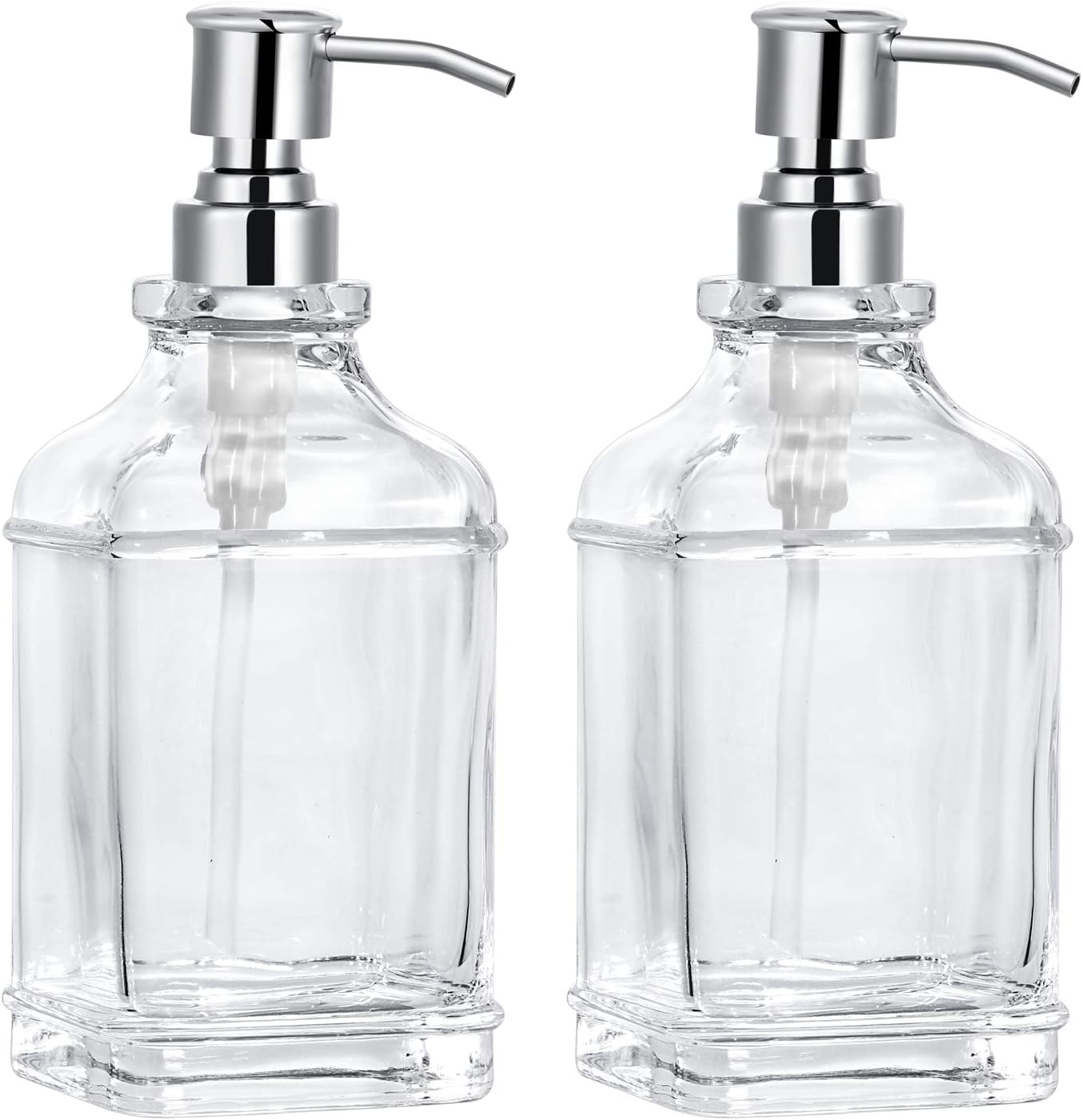 2-Pack 18 OZ Soap Dispenser, Thick Clear Glass with 304 Silver ...