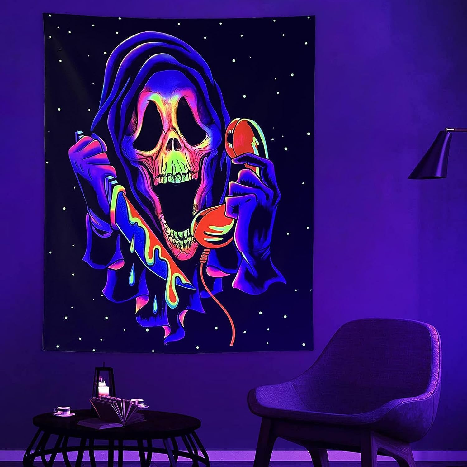 Amazon.com: Simpkeely Blacklight Horror Skull Tapestry, UV Reactive ...