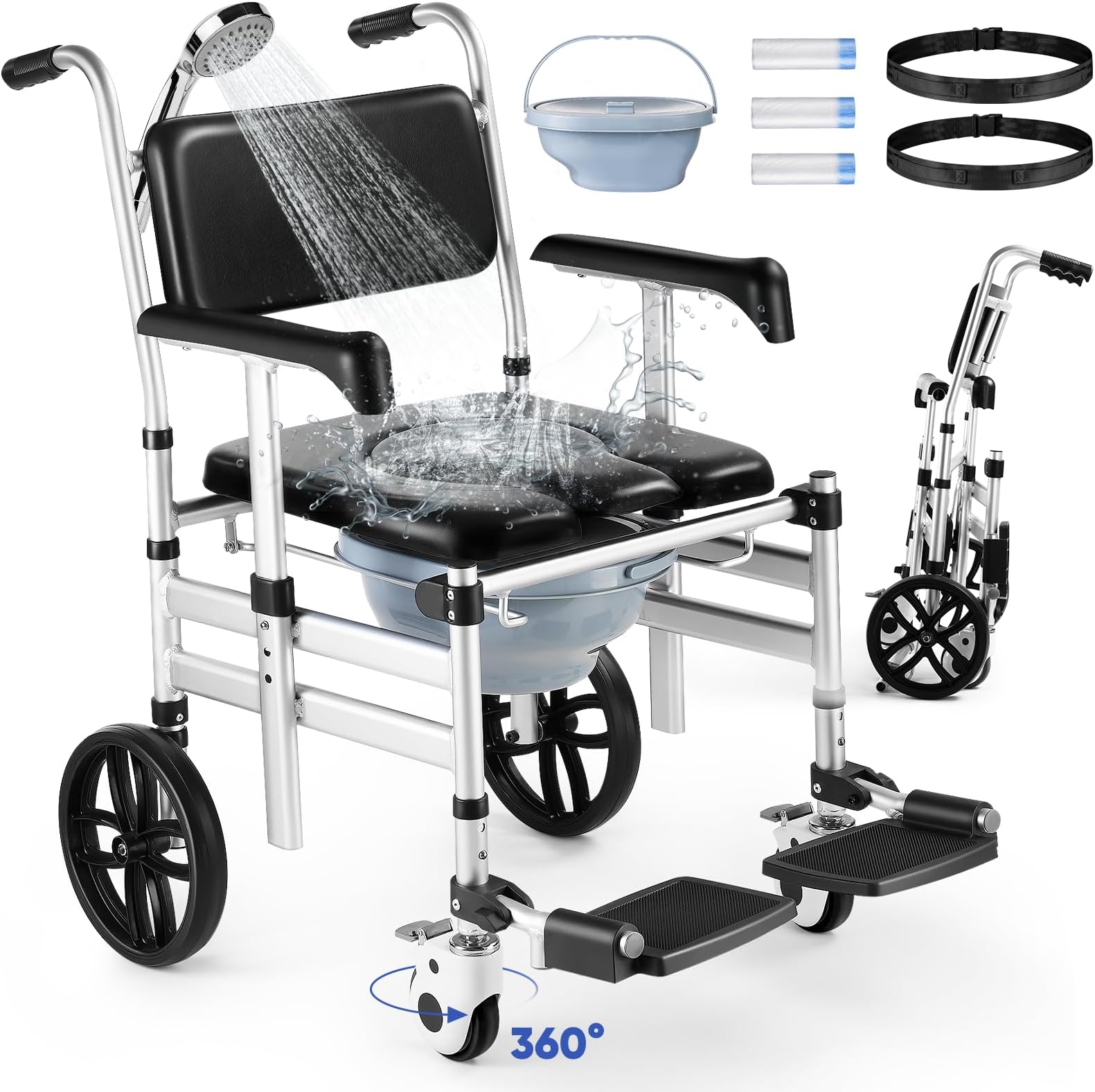 Amazon.com: Foldable Shower Chair with Wheels, Hybodies 3 in 1 ...