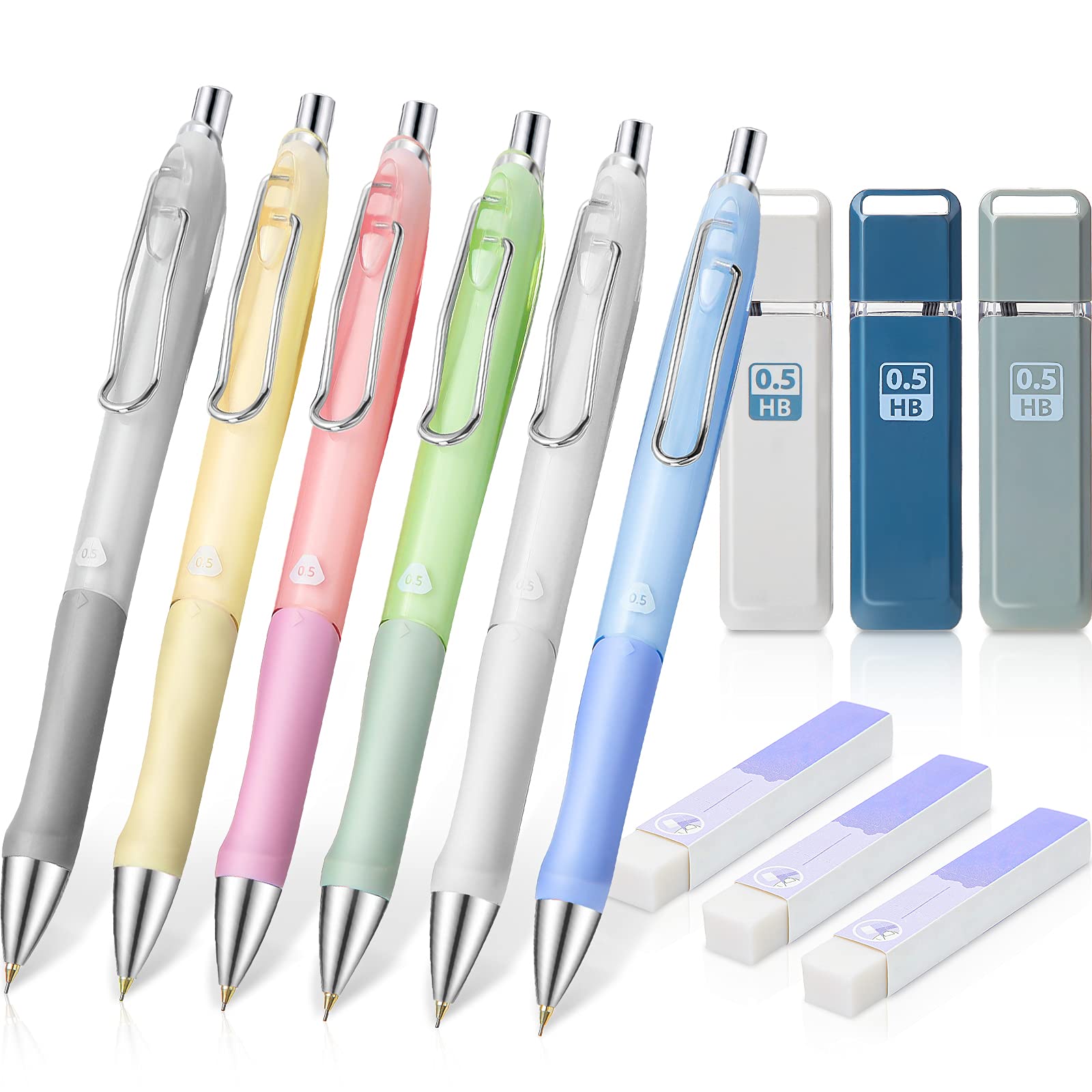 Buy 12 Pieces Mechanical Pencils Set 6 Pieces 0.5 mm Colored Mechanical ...