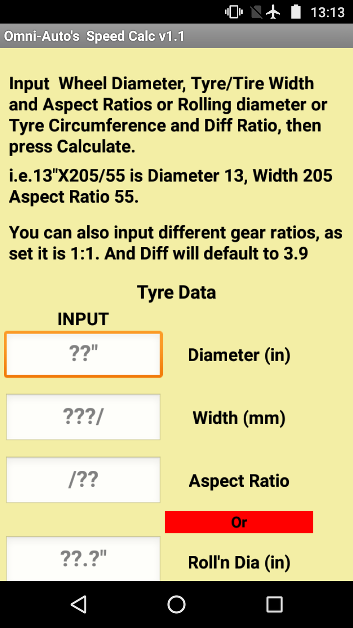 Tire/Tyre Speed Calc - App on Amazon Appstore
