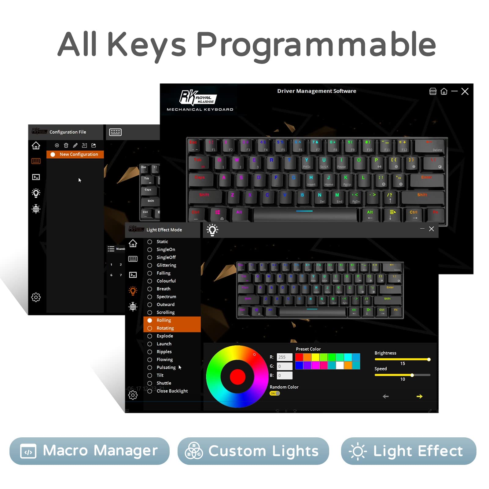 RK61 Mechanical Gaming Keyboard 2.4Ghz Wireless/Bluetooth/Wired 60% ...