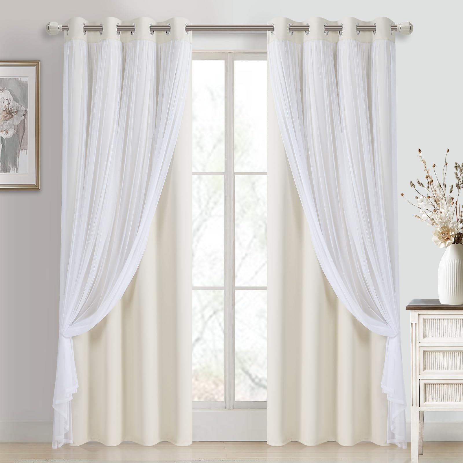 Amazon.com: DWCN Blackout and Sheer Curtains with Tiebacks Layered ...