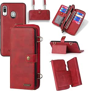Amazon.com: Compatible with Samsung Galaxy A20 A30 Wallet Case Crossbody Shoulder Strap Card ...
