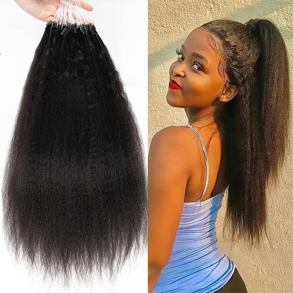 Amazon.com : Kinky Straight Microlink Human Hair Extensions for Women ...