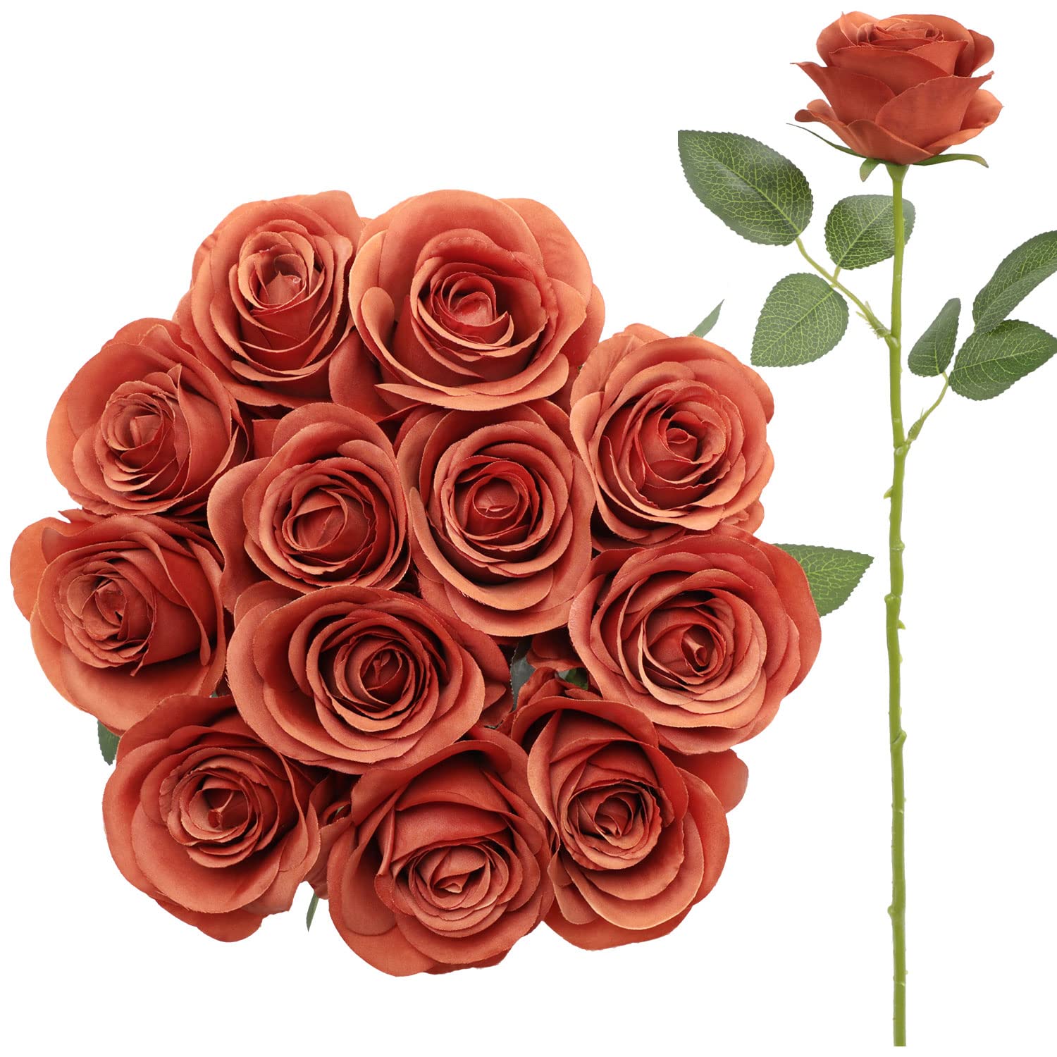 Amazon.com: JUSMAI 12pcs Roses Artificial Flowers Burnt Orange Fake ...