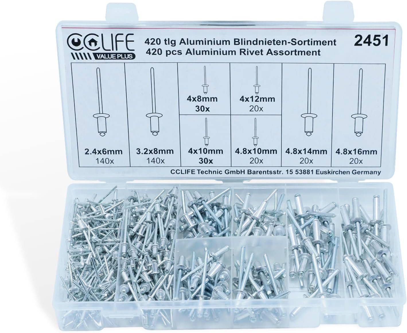 CCLIFE 420 tlg Alu Blindnieten Sortiment Popnieten Set Pop Nieten ...