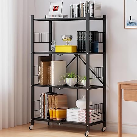 Amazon.com: Lanstics 4 Tier Foldable Folding Shelves Heavy Duty Storage ...