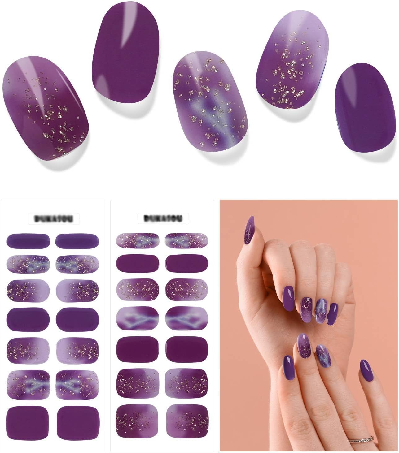 Amazon.com: 22pcs Semi Cured Gel Nails Strips Tips UV Nail Stickers ...