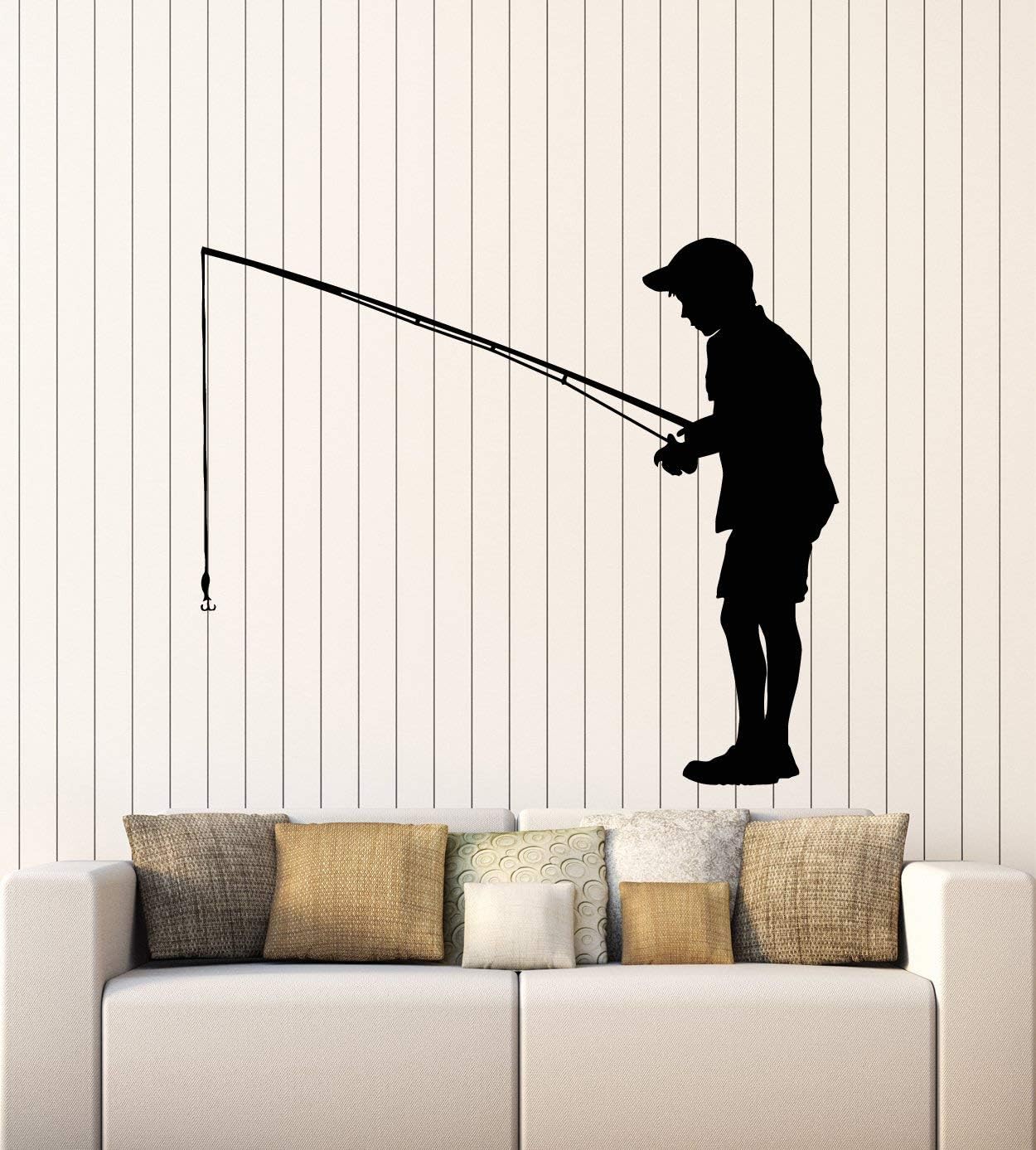 Amazon.com: Vinyl Wall Decal Fishing Rod Hobby Fisher Boy Caught Fish ...