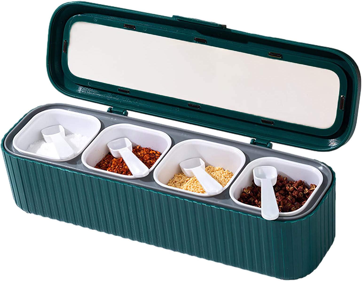 Amazon.com | inheming Seasoning Box with Lid and Spoon, 4 Compartment ...