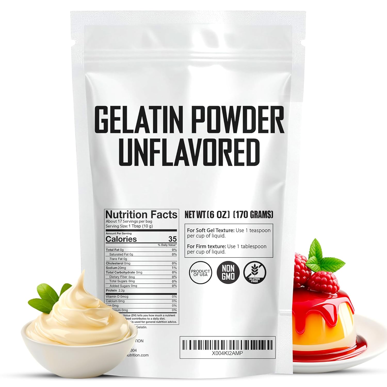 Amazon.com : Gelatin Powder Unflavored 6 oz - Bulk Bag - Gelatina Sin ...