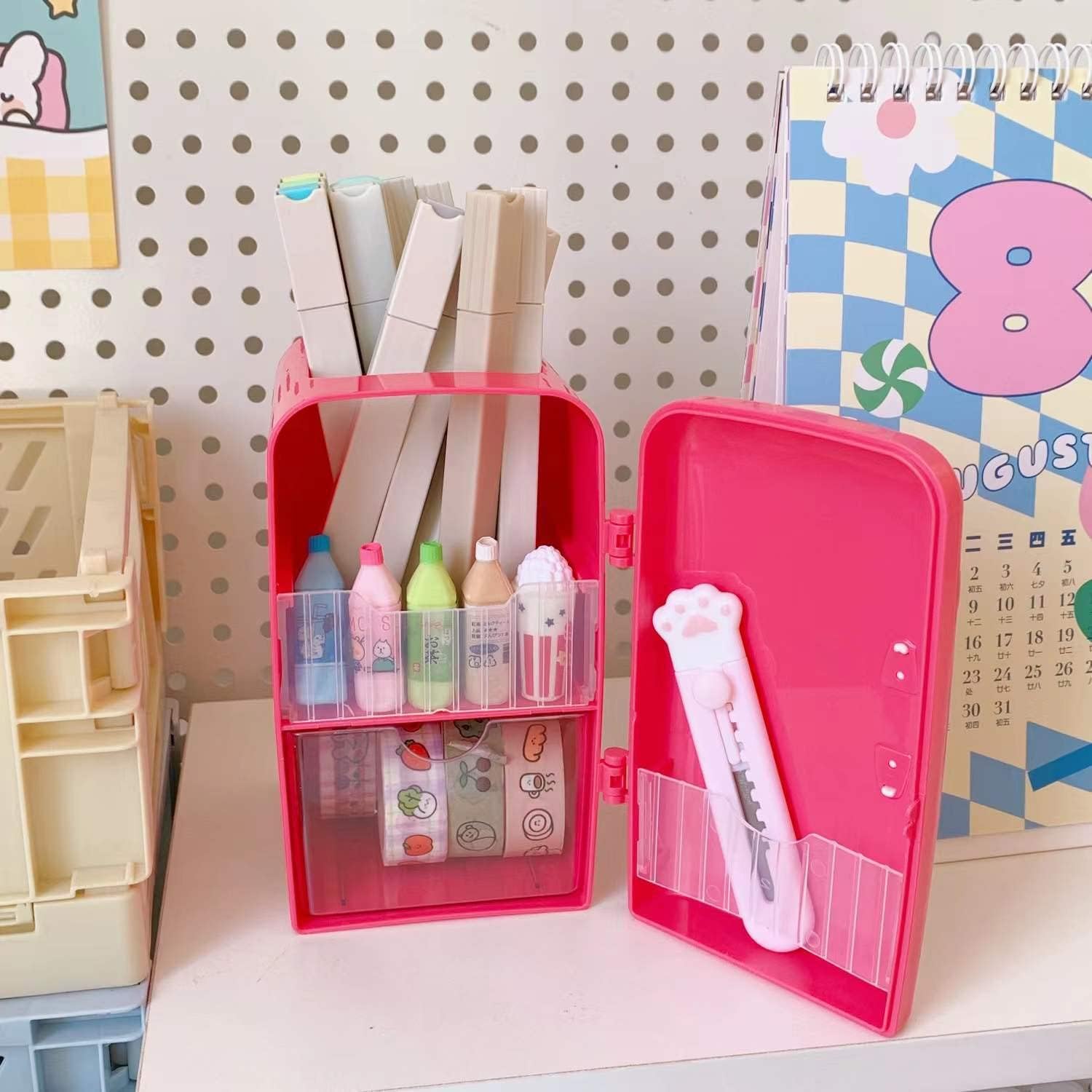 Amazon Large Kawaii Rotary Pen Holder With Stickers Cute Kawaii