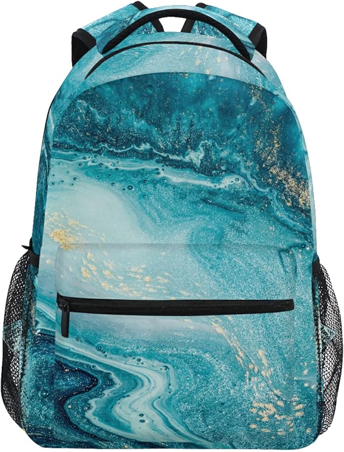 Amazon.com | Wamika Turquoise Tie Dye Backpack Green Blue Marble School ...