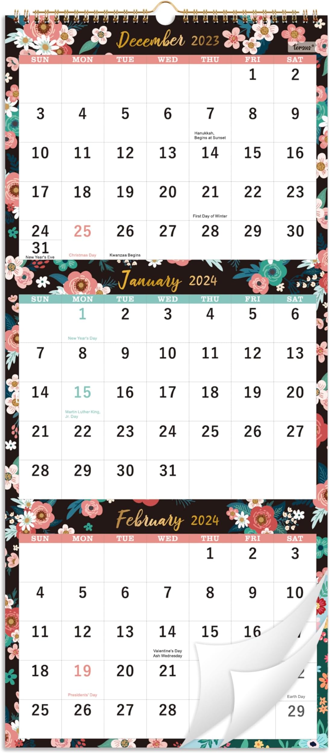 2024 Wall Calendar - 3-Month Display Vertical Calendar, Calendar 2024 ...
