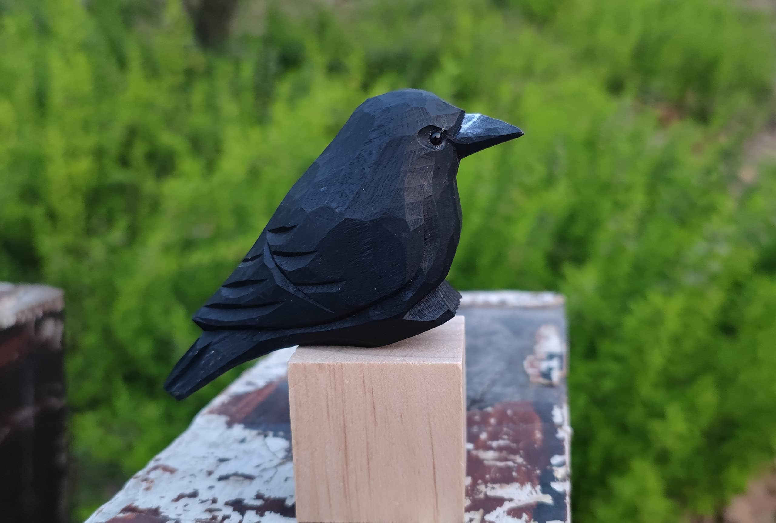 Amazon.com: Hand Carved Wooden Raven Black Bird Crow Figurine Small ...