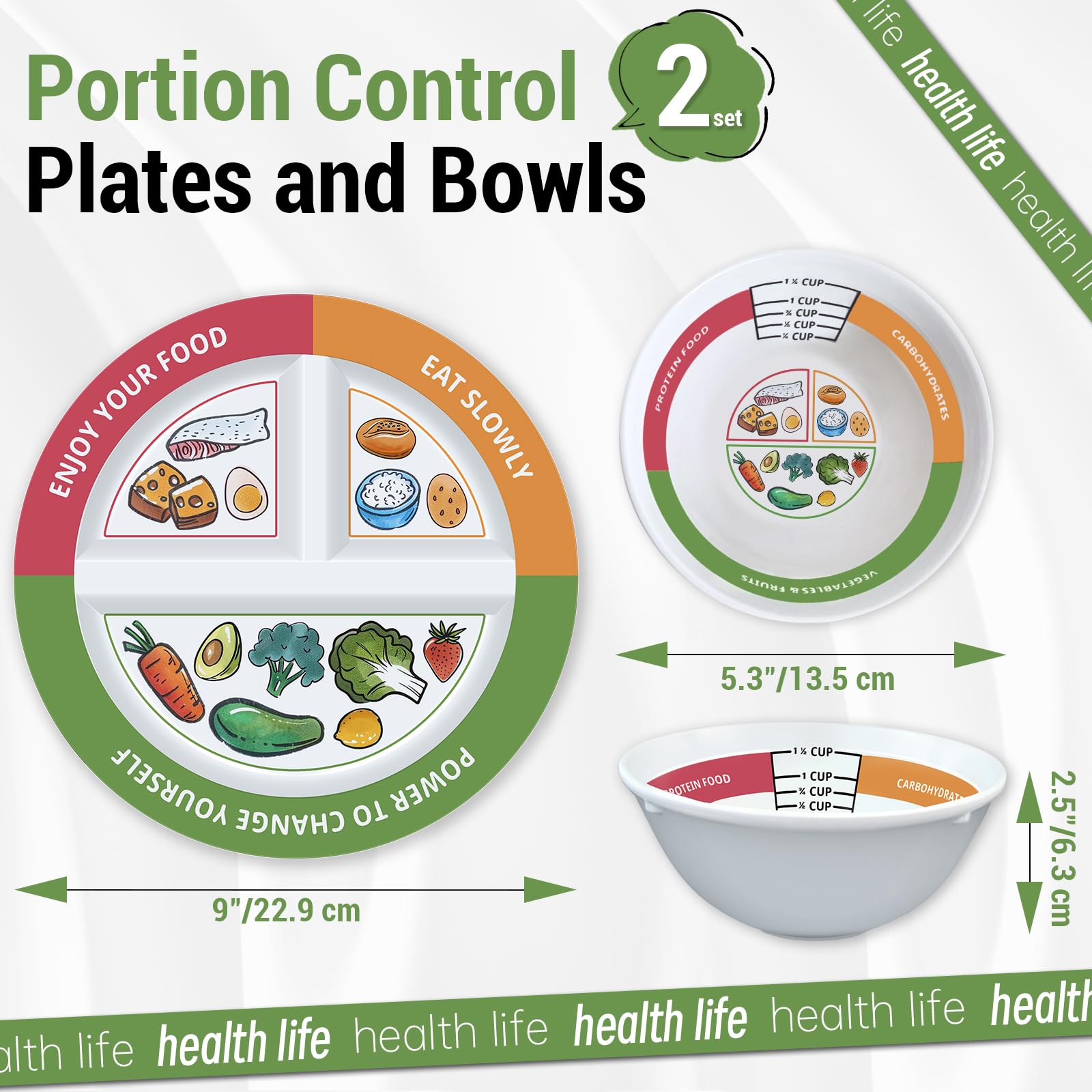 Snapklik.com : Viynran 4 Pcs Portion Control Plates & Bowls Set