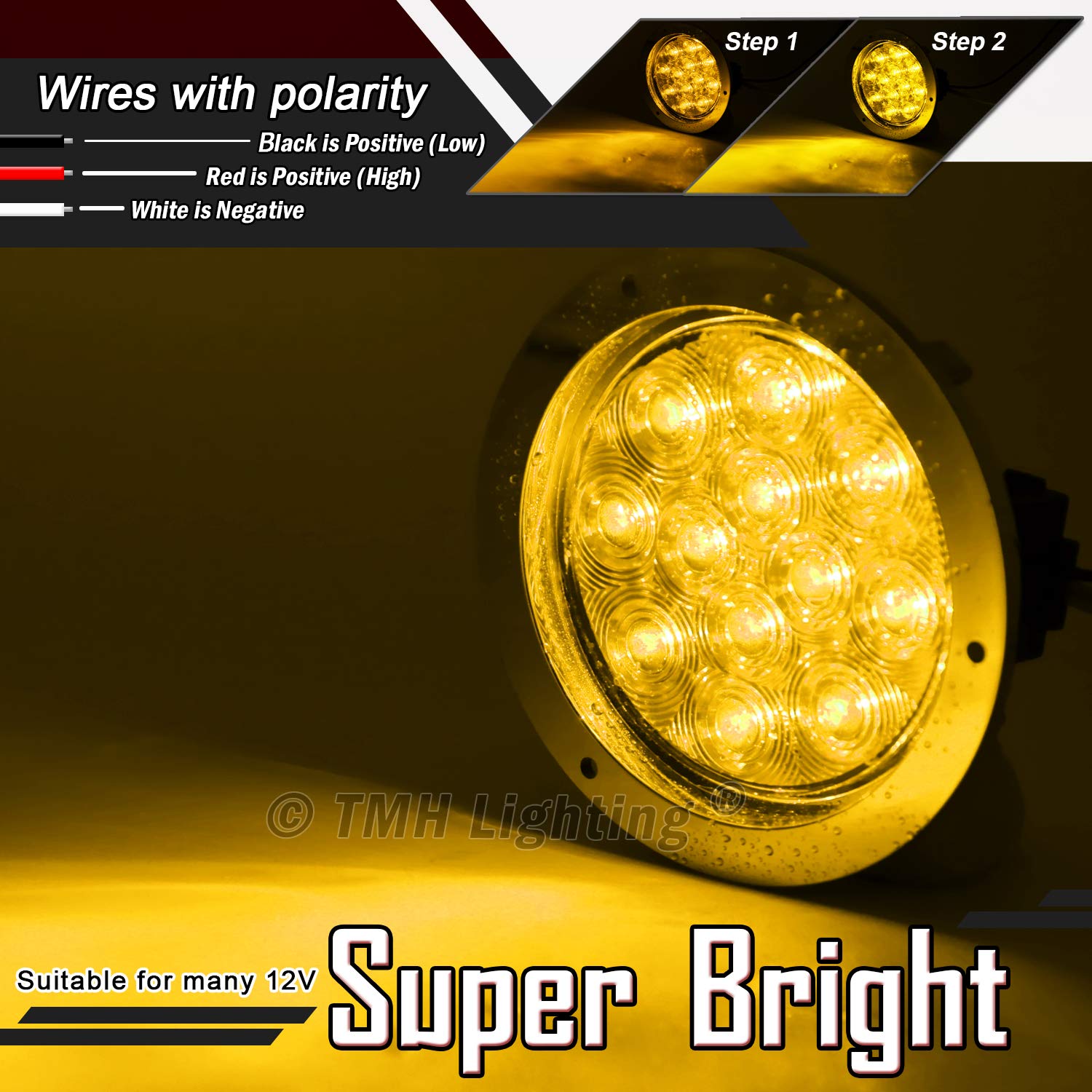 Snapklik.com : TMH 4 Pcs 4 Inch Smoked Lens Amber LED 12 Diodes Round ...